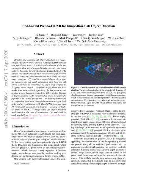 End To End Pseudo Lidar For Image Based 3d Object Detection Deepai