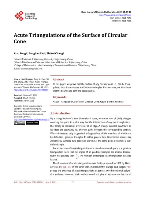 Pdf Acute Triangulations Of The Surface Of Circular Cone