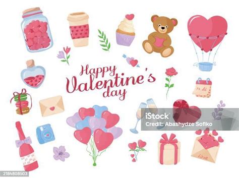 해피 발렌타인 데이 요소 컬렉션 로맨스 사랑 개념 포스터 배너 광고 초대장 표지에 대 한 고립 된 그림 주당순이익 10 0명에 대한 스톡 벡터 아트 및 기타 이미지 Istock