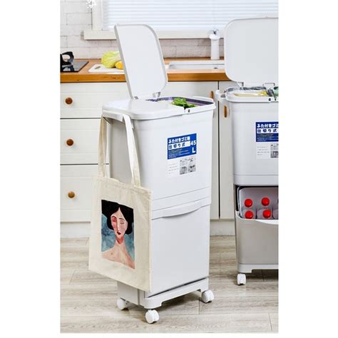 Garbage Trash Bin Japanese Style Wet And Dry Sorting Trash Bin 3