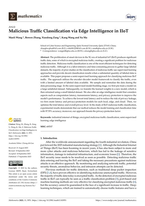 Pdf Malicious Traffic Classification Via Edge Intelligence In Iiot