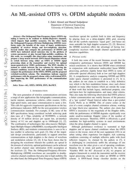 An Ml Assisted Otfs Vs Ofdm Adaptable Modem Deepai