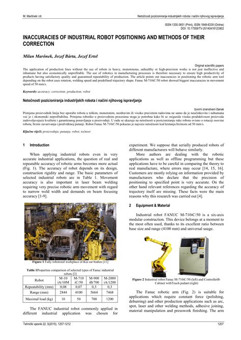 Pdf Inaccuracies Of Industrial Robot Positioning And Methods Of Their Correction