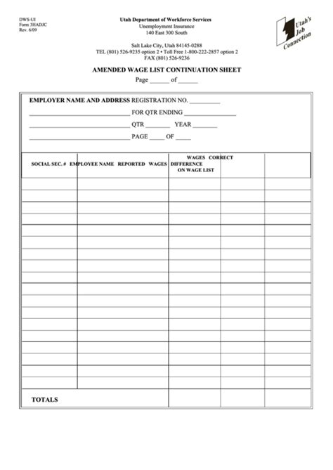 Form 3hadjc Amended Wage List Continuation Sheet Printable Pdf Download