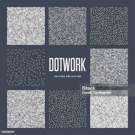 정사각형 모양의 점선 객체 Stipple 요소 찌르기 점웍 그리기 점을 사용한 음영 픽셀 분해 하프톤 효과 백색 소음 거친 질감 패턴 벡터 일러스트 레이 션 0명에 대한