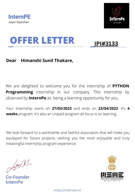 Himanshi Thakare On Linkedin Internpe Internpe Internpe Pythonprogramming Internship