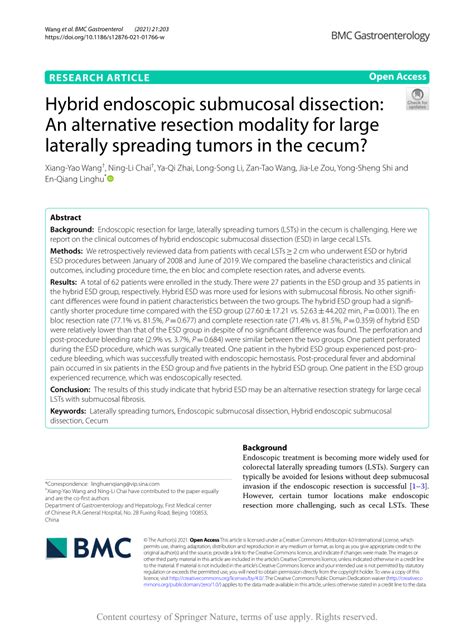 Pdf Hybrid Endoscopic Submucosal Dissection An Alternative Resection Modality For Large
