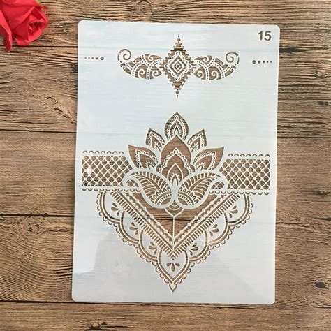 만다라 Diy 스텐실 벽화 스크랩북 색칠 엠보싱 앨범 장식 종이 카드 템플릿 케이크 스텐실 A4 29x21cm 수정 용품