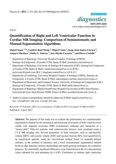 Pdf Quantification Of Right And Left Ventricular Function In Cardiac Mr Imaging Comparison Of