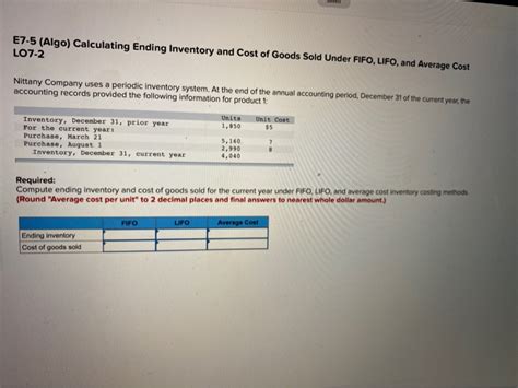 solved e7 5 algo calculating ending inventory and cost of