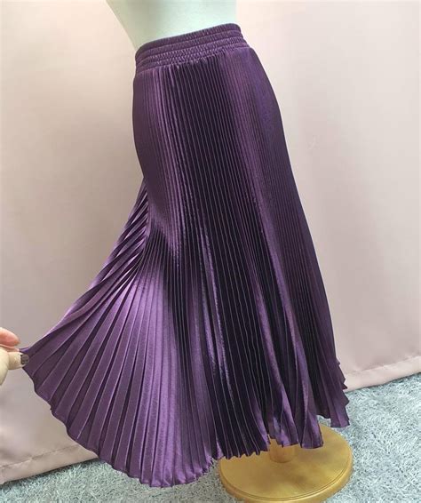 퍼플 새틴 플리츠 롱스커트 헬로마켓