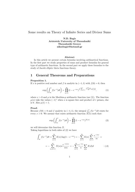 Pdf Some Results On Theory Of Infinite Series And Divisor Sums