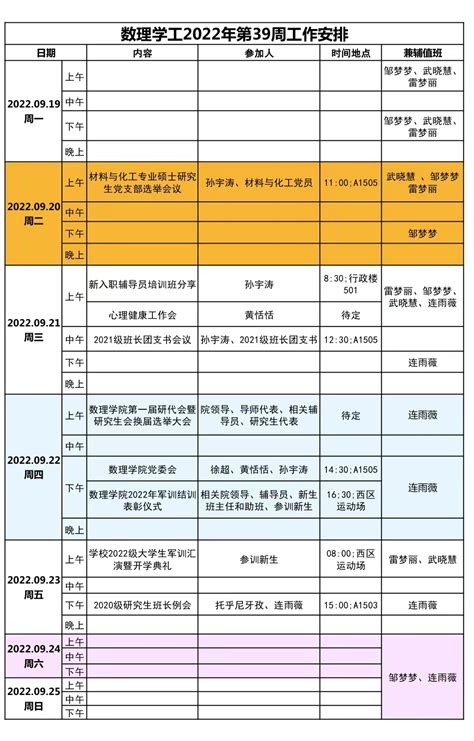 学工动态数理学工2022年第39周工作安排 中国地质大学武汉数理学院