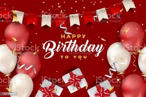 생일 풍선 벡터 배경 디자인 생일 축하 인사말 카드 디자인에 대한 풍선과 색종이 장식 요소와 텍스트를 당신에게 생일 축하합니다 3차원 형태에 대한 스톡 벡터 아트 및 기타