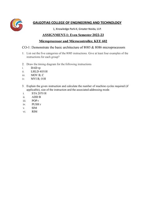 Assignment 1 Mpmc 22 23 Galgotias College Of Engineering And Technology 1 Knowledge Park Ii