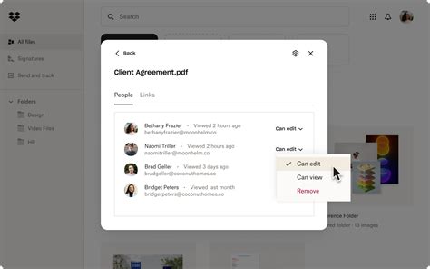 Dropbox Interface Showing The Client Agreementpdf Files Sharing Settings