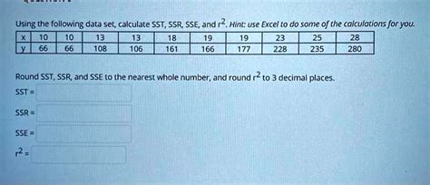 SOLVED Using The Following Data Set Calculate SST SSR SSE And R2 Hint Use Excel T0 Do
