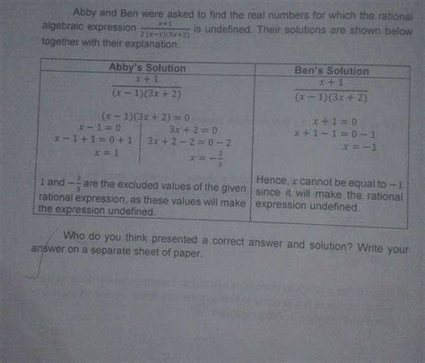 Solved Abby And Ben Were Asked To Find The Real Numbers For Which The