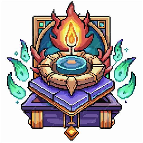 Pixel Art Grimoire Mágico Con Vela Ardiente Y Símbolos Místicos Vector Premium Generado Con Ia