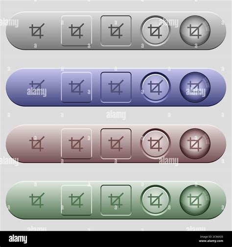 Crop Tool Icons On Rounded Horizontal Menu Bars In Different Colors And Button Styles Stock
