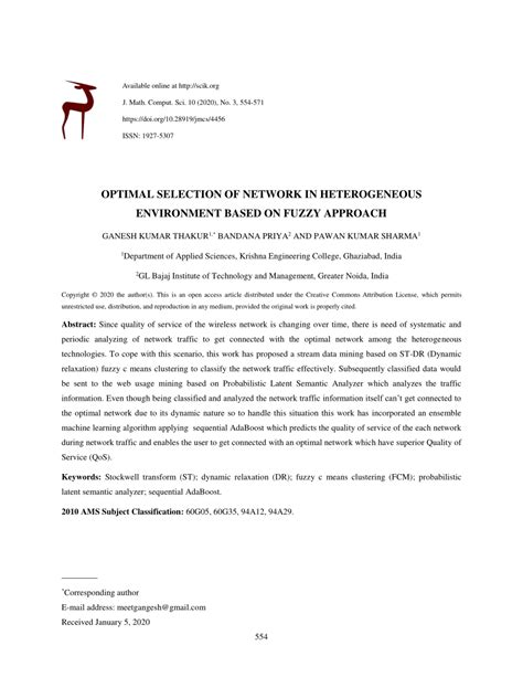 Pdf Optimal Selection Of Network In Heterogeneous Environment Based