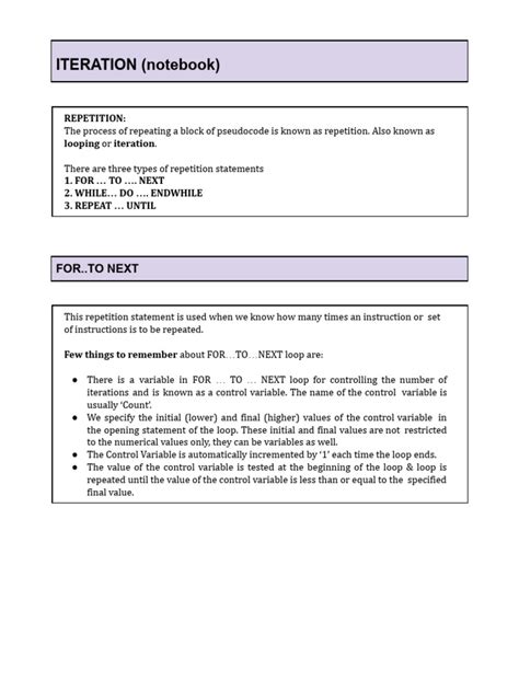 Class 5 Pseudocode Iteration For To Next Pdf