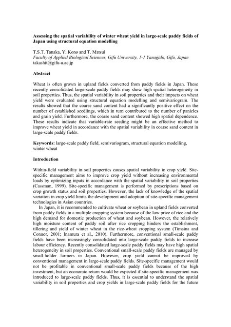 Pdf Assessing The Spatial Variability Of Winter Wheat Yield In Large Scale Paddy Fields Of