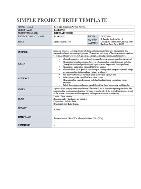 Simple Project Brief Template Pdf Brand Management Product Development