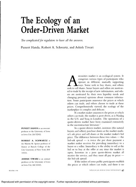 Pdf The Ecology Of An Order Driven Market System