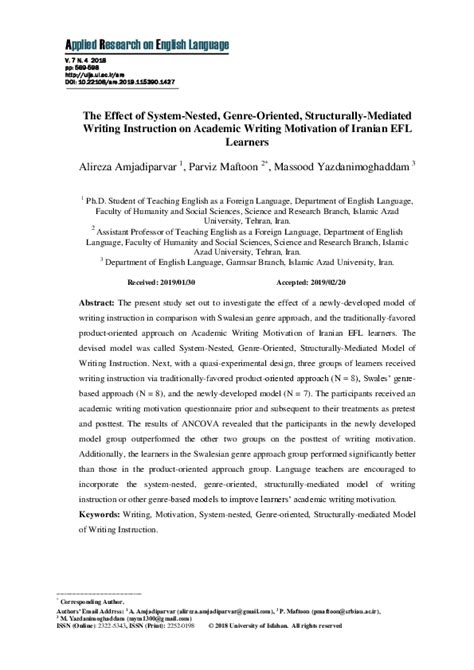 Pdf System Nested Writing Instructions Impact On Efl Motivation