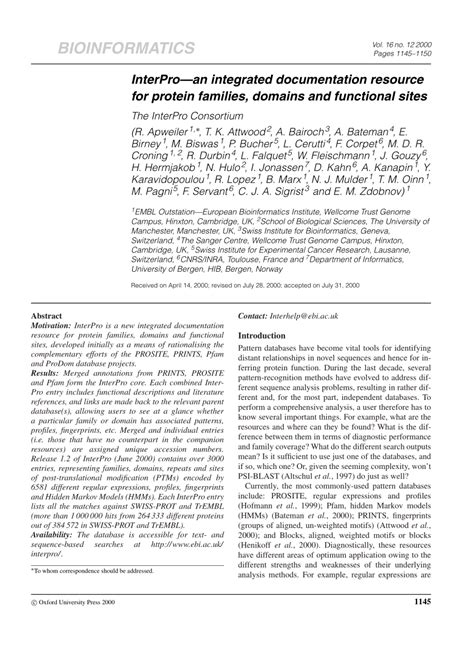 Pdf The Interpro Database An Integrated Documentation Resource For