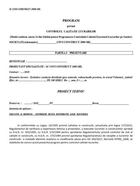 model program control calitate gaz pdf