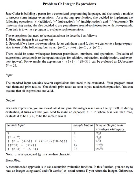 Problem C Integer Expressions Ming Language And She