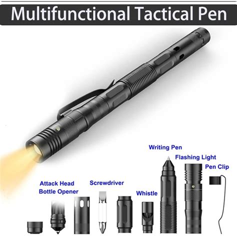 Bút Sinh Tồn Có Thể Ghi được Chiến Thuật đa Chức Năng Edc Đèn Pin Led