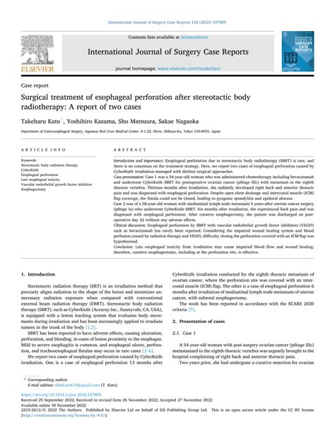 Pdf Surgical Treatment Of Esophageal Perforation After Stereotactic Body Radiotherapy A