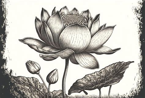Premium Photo Engraved Style Illustration Of Lotus For Posters