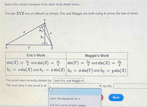 solved select the correct answers from each drop down menu triangle
