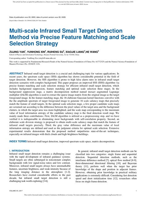 Pdf Multi Scale Infrared Small Target Detection Method Via Precise Feature Matching And Scale