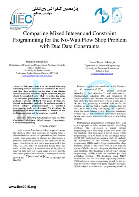 pdf comparing mixed integer and constraint programming for the no