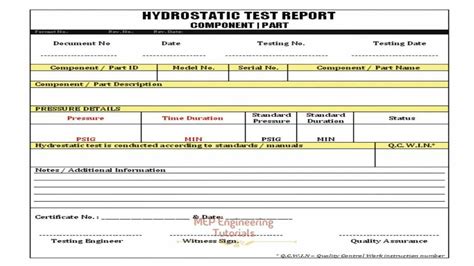Hydrostatic Pressure Test Report Format