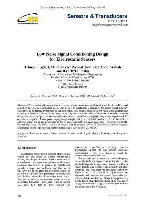 pdf low noise signal conditioning design for electrostatic sensors
