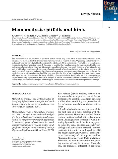 Pdf Meta Analysis Pitfalls And Hints