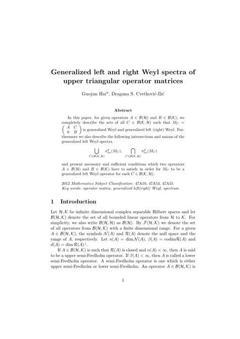 Pdf Generalized Left And Right Weyl Spectra Of Upper Triangular