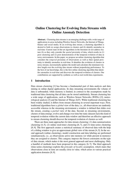 Pdf Online Clustering For Evolving Data Streams With Online Anomaly Detection