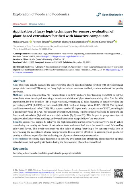 Pdf Application Of Fuzzy Logic Techniques For Sensory Evaluation Of Plant Based Extrudates