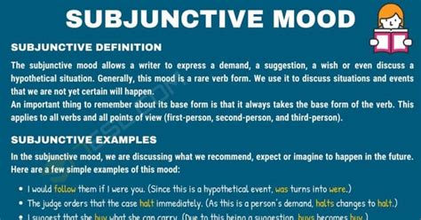 Subjunctive When To Use The Subjunctive Mood In English Grammar • 7esl