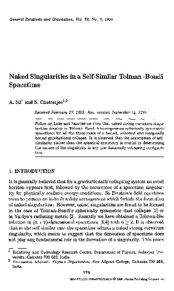 Pdf Naked Singularities In A Self Similar Tolman Bondi Spacetime