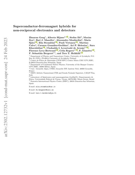 Pdf Superconductor Ferromagnet Hybrids For Non Reciprocal Electronics