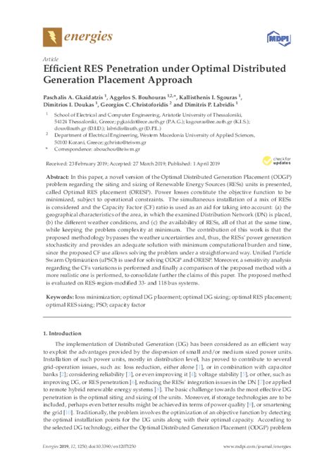 Pdf Efficient Res Penetration Under Optimal Distributed Generation Placement Approach