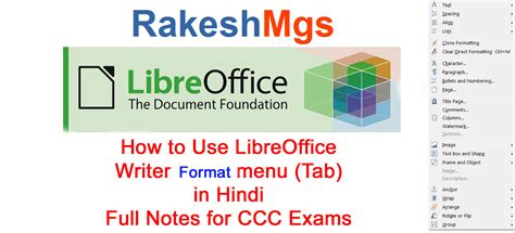 How To Use Libreoffice Writer Format Menu In Hindi Full Notes Libreoffice Writer Notes Rakeshmgs
